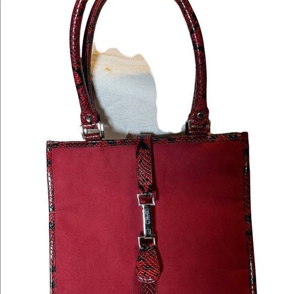 EGO | Bags | Bag Red Faux Suedeandfaux Snakeskin With Metal Clasp Dbl ...